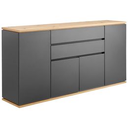 Xora Sideboard, Graphit, Eiche Artisan, Kunststoff, 5 F&auml;cher, 2 Schublade(n) Schubladen, 184x93x42 cm, Typenauswahl, Beim&ouml;bel erh&auml;ltlich, stehend, Wohnzimmer, Kommoden & Sideboards, Sideboards