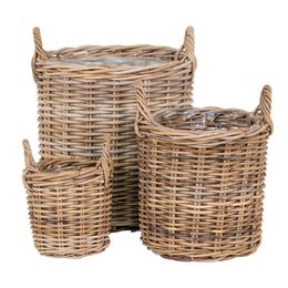 Korbset, Braun, Holz, 3-teilig, Rattan, rund, 41x49x41 cm, Ordnen & Aufbewahren, Aufbewahrungsk&ouml;rbe