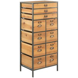 Livetastic Kommode, Natur, Schwarz, Holz, Metall, Tanne, massiv, 11 Schublade(n) Schubladen, 50x120x38 cm, Holzm&ouml;bel, Kleinm&ouml;bel Holz, Holzkommoden