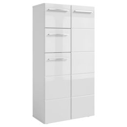 Mid.you Midischrank, Wei&szlig;, Wei&szlig; Hochglanz, Kunststoff, 3 F&auml;cher, 2 Schublade(n) Schubladen, 60x121x31 cm, stehend, Badezimmer, Badezimmerschr&auml;nke, Midischr&auml;nke