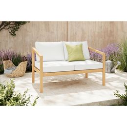 Ambia Garden Gartenbank, Creme, Akazie, Holz, Textil, Akazie, massiv, 2-Sitzer, 130x75x80 cm, Gartenm&ouml;bel, Gartenb&auml;nke