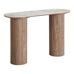 Beistelltisch Athens, Beigebraun, Keramik, Travertinoptik, oval, zylindrisch, 40x78x120 cm, Wohnzimmer, Wohnzimmertische, Beistelltische