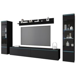 P & B Wohnwand Vera, Graphit, Kunststoff, 4-teilig, 6 F&auml;cher, kaltwei&szlig;, 240x130x33 cm, Fsc, Made in EU, stehend, h&auml;ngend, Beleuchtung, in verschiedenen Holzdekoren erh&auml;ltlich, Wohnzimmer, Wohnw&auml;nde, Anbauw&auml;nde