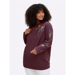sheego Gro&szlig;e Gr&ouml;&szlig;en Sweatshirt mit floralem Druck, burgund, Gr&ouml;&szlig;e 52/54 - Damen