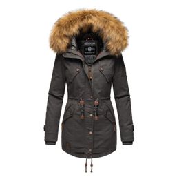 Marikoo Damen Winterjacke mit abnehmbarem Kunstfellkragen & Taillenzug