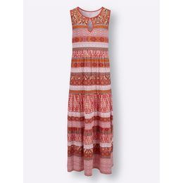 WITT Damen Jerseykleid im Stufenschnitt, papaya-terra-bedruckt, Gr&ouml;&szlig;e 36
