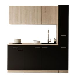 respekta K&uuml;chenzeile mit E-Ger&auml;ten 'Ingrid' schwarz/graueiche 180 cm