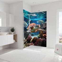 Schulte Duschr&uuml;ckwand 'DecoDesign' Motiv Schildkr&ouml;te 210 x 90 cm &uuml;ber Eck