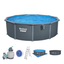 Bestway Stahlwandpool Komplett-Set 'Hydrium ' mit Sandfilteranlage rund Holz-Optik grau &Oslash; 488 x 132 cm
