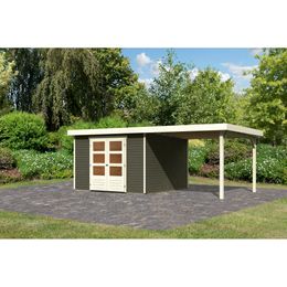 Karibu Gartenhaus-Set 'Raskola 6' terragrau mit Anbaudach 595,5 x 216 x 331 cm
