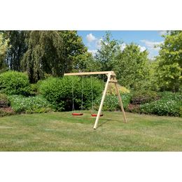Akubi Spielturm 'Lotti' naturbelassen mit Rutsche blau, Kletterwand und Doppelschaukel 107 x 291 x 107 cm