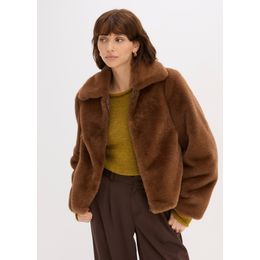 bonprix Fellimitat-Jacke, braun, Gr.44, modische kurze Fellimitat-Jacke mit Rei&szlig;verschluss vorne