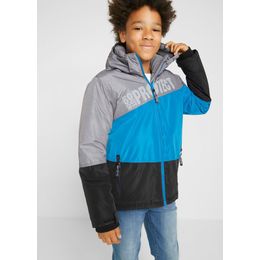 bonprix wasserdichte Winterjacke im Colourblocking mit Kapuze, schwarz, Gr.128/134, Coole Winterjacke mit vielen Funktionen