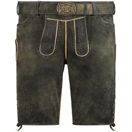 Herren Gro&szlig;e Gr&ouml;&szlig;en | Maddox Kurze Lederhose mit Stickereien und G&uuml;rtel Farbe grau Gr&ouml;&szlig;e: 31