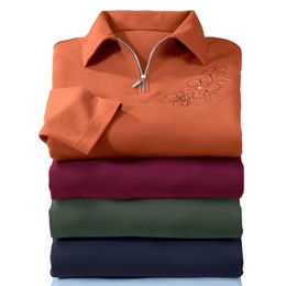 WITT Damen Poloshirt mit Stickerei und Steinchen, khaki, Gr&ouml;&szlig;e 40