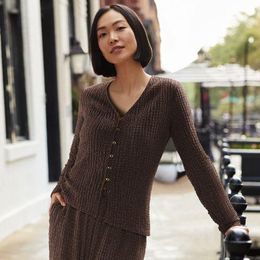 LANDS' END Crinkle-Cardigan f&uuml;r Damen, Damen, size: regular, Braun, Polyester/Viskose/Polyester-Mischung, by Lands' End