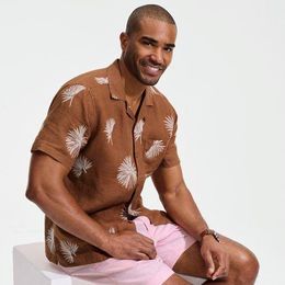 LANDS' END Premium Reinleinen-Hemd mit Kuba-Kragen f&uuml;r Herren, Herren, size: regular, Braun, Baumwolle/Leinen, by Lands' End