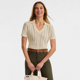 LANDS' END Ajour-Polopullover aus Baumwolle f&uuml;r Damen, Damen, size: regular, Elfenbein, Baumwolle, by Lands' End