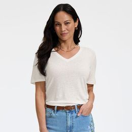 LANDS' END Soft Flow Shirt aus Leinenmix mit V-Ausschnitt f&uuml;r Damen, Damen, size: regular, Elfenbein, Leinen/Baumwolle Modal, by Lands' End