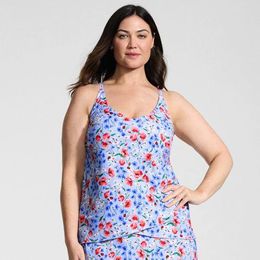 LANDS' END Tankinitop mit Tulpensaum chlorresistent f&uuml;r Damen in Plus-Gr&ouml;&szlig;e, Damen, size: plus, Blau, Nylon-Mischung, by Lands' End