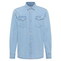 Mustang Herren Langarmhemd "Herren Style Duver", blau, Gr. S, unifarben, Popeline, 100% Baumwolle, Hemden