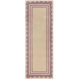 Wollteppich FLAIR RUGS, B:80cm H:10mm L:230cm, lila, Kunstfaser, Wolle, Wohnzimmer, Teppiche, "Lois mit Jakobsmuschelbord&uuml;re", mit
