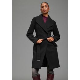 Bruno Banani Damen Wollmantel, schwarz, Gr. 34, unifarben, Web, Obermaterial: 100% Polyester. Futter: 100% Polyester, M&auml;ntel, mit G&uuml;rtel Reverskragen