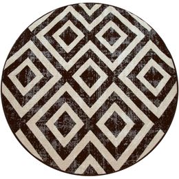 Teppich Paco Home, H:6mm &Oslash;:160cm, schwarz, Polypropylen (PP), Wohnzimmer, Teppiche, "Poco 821", Kurzflor, Rauten-Design, In- und Outdoor geeignet