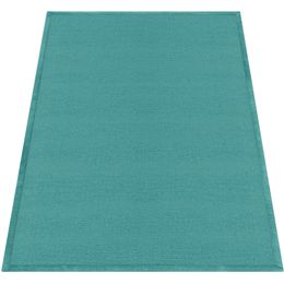 Teppich Paco Home, B:120cm H:24mm L:160cm, blau, Polyester, Wohnzimmer, Teppiche, "Tatami 475", Kurzflor, Uni-Farben, mit Memory Foam, waschbar