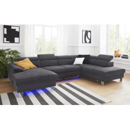 Wohnlandschaft COTTA, B:320cm, grau, Microfaser PRIMABELLE (100% Polyester);Kunstleder SOFTLUX;Feinstruktur (100% Polyester);Kunstleder