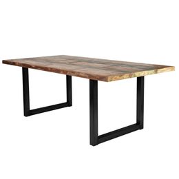 Esstisch Sit, B:200cm H:78cm T:100cm, schwarz, K&uuml;che, Tische, "Delhi Altholz mit Stahl-Kufengestell & Unikat-Charakter", Bunt lackiertes Altholz mit