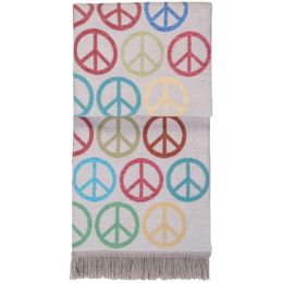 Wohndecke Pad, B:150cm L:200cm, bunt, Mischgewebe, Wohndecken, "PEACE MULTI", Made in Europe, Kuscheldecke, Peace Zeichen, mit Fransen, 150x200 cm