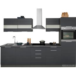 K&uuml;chenzeile KOCHSTATION, B:300cm T:60cm, grau, Komplettk&uuml;chen-Sets, "KS-Luhe", 300 cm breit, wahlweise mit oder ohne E-Ger&auml;ten, gefr&auml;ste MDF-Fronten