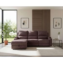 Ecksofa OTTO HOME, B:210cm H:102cm T:155cm, braun, 100% Polyester, Wohnzimmer, Sofas, "NAPORI Microfaser, Multimediasofa, L-Form", man. oder elektr.
