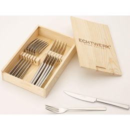 ECHTWERK Steakbesteck "Sarre", 12 Stk., silber, Essbesteck-Sets, Pizzabesteck, Grillbesteck, Holzkassette