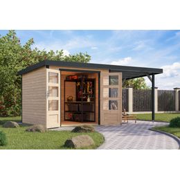 Gartenhaus Karibu, braun, Massivholz, Gartenh&auml;user, "Jupiterino 3,5 SET, in verschiedenen Farben", inkl. Anbaudach
