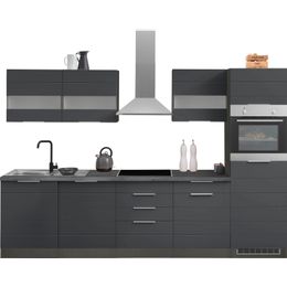 K&uuml;chenzeile KOCHSTATION, B:300cm T:60cm, grau, Komplettk&uuml;chen-Sets, "KS-Luhe", 300 cm breit, wahlweise mit oder ohne E-Ger&auml;ten, gefr&auml;ste MDF-Fronten