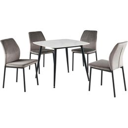 Essgruppe OTTO HOME, B:90cm H:74cm T:90cm, grau, Metall, Stein, Stoff, Sitzm&ouml;bel-Sets, "Nora", mit 4 bequemen St&uuml;hlen, Esstisch aus gesintertem Stein