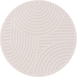 Teppich Paco Home, H:14mm &Oslash;:200cm, beige, Polypropylen, Wohnzimmer, Teppiche, "Livorno 674", Uni-Farben, Scandi, Regenbogen, Hoch-Tief Effekt,