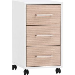 Rollcontainer Schildmeyer, B:32,6cm H:59,7cm T:39,1cm, beige, Holzwerkstoff, B&uuml;ro, Rollwagen, "METZ, 3 Schubk&auml;sten, f&uuml;hlbare Holzstruktur, MADE IN