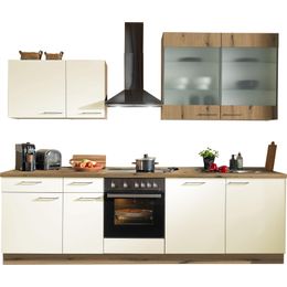 K&uuml;che KOCHSTATION, B:280cm H:87cm T:58cm, beige, Komplettk&uuml;chen-Sets, "Trea", vormontiert, wahlweise mit E-Ger&auml;ten, Stellbreite 280 cm