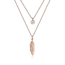 Elli Damen Gliederkette "Feder Boho 925 Silber, mit Kristallen von Swarovski", 45, ohne Stein, Silber 925 (Sterlingsilber), L: 45, rosa, Silber 925