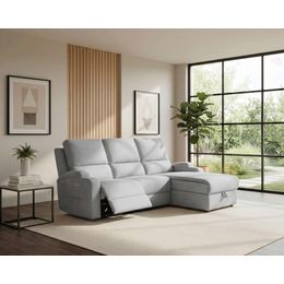 Ecksofa OTTO HOME, B:210cm H:102cm T:155cm, grau, 100% Polyester, Wohnzimmer, Sofas, "NAPORI Struktur, Multimediasofa, L-Form", man. oder elektr.
