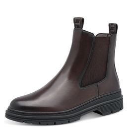 Tamaris Damen Chelseaboots, Gr. 42, beige, Glattleder, Schuhe, Blockabsatz, Stiefelette mit Stretcheinsatz an der Au&szlig;enseite