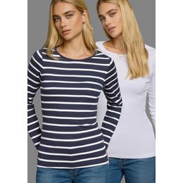 Flashlights Damen Langarmshirt "aus Baumwolle, Trendstarke Farben und Streifen, im Doppelpack", blau, Basic, Gr. 32, gestreift, unifarben, Rippware,