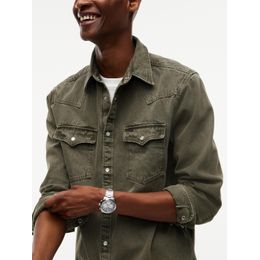 Tommy Jeans Herren Langarmhemd "REGULAR WASHED WESTERN SHIRT", gr&uuml;n, Gr. M, unifarben, Web, Obermaterial: 100% Baumwolle, Hemden, Regular fit mit