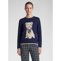 Rabe Damen Strickpullover, blau, Gr. 42, gemustert, mehrfarbig, Web, Obermaterial: 90% Baumwolle, 4% Polyacryl, 3% Polyester, 2% Wolle, 1% Elasthan,