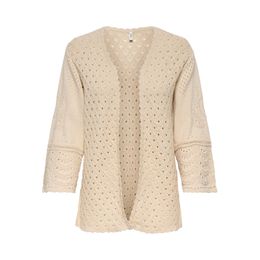 Only Damen Strickjacke "ONLLUZA 3/4 V-NECK LONG KIMONO KNT", beige, Gr. XL, unifarben, Strick, Obermaterial: 75% Baumwolle, 25% Polyester,
