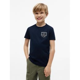 Tommy Hilfiger Jungen T-Shirt, blau, Gr. 7, unifarben, Single Jersey, Obermaterial: 100% Baumwolle, Shirts, Rundhalsausschnitt, Regula Fit, reine