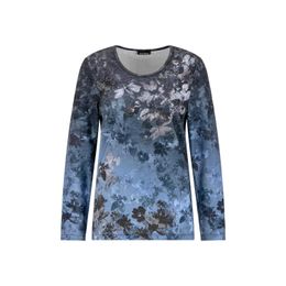 GOLDNER Damen Langarmshirt "Jerseyshirt mit Bl&uuml;tenranken", blau, Gr. 54, Obermaterial: 80% Polyester PES. 15% Viskose CV. 5% Elasthan EL., Shirts,